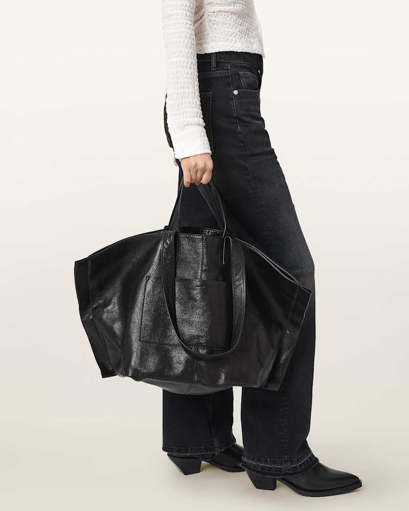 Lutece Leather Tote Bag Black | ALLSAINTS